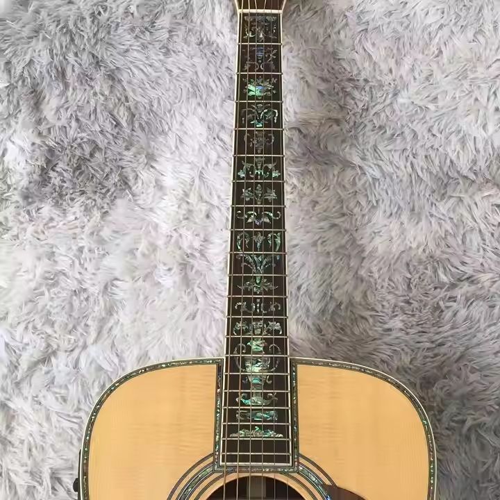 Custom D50 Spruce Top Acoustic Guitar Ebony Fretboard Real Flower Inlay ...
