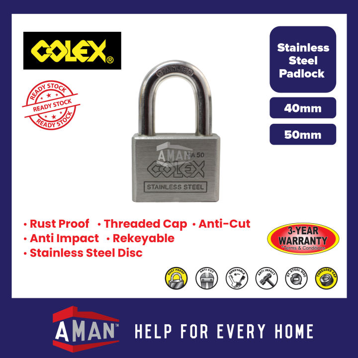 COLEX Rust-Proof Stainless Steel Threaded Cap Single Padlock Solid ...