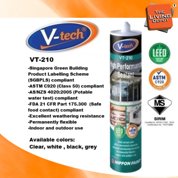 V-TECH VT-210 High Performance 100% Neutral Cure Silicone Sealant 300ML ...