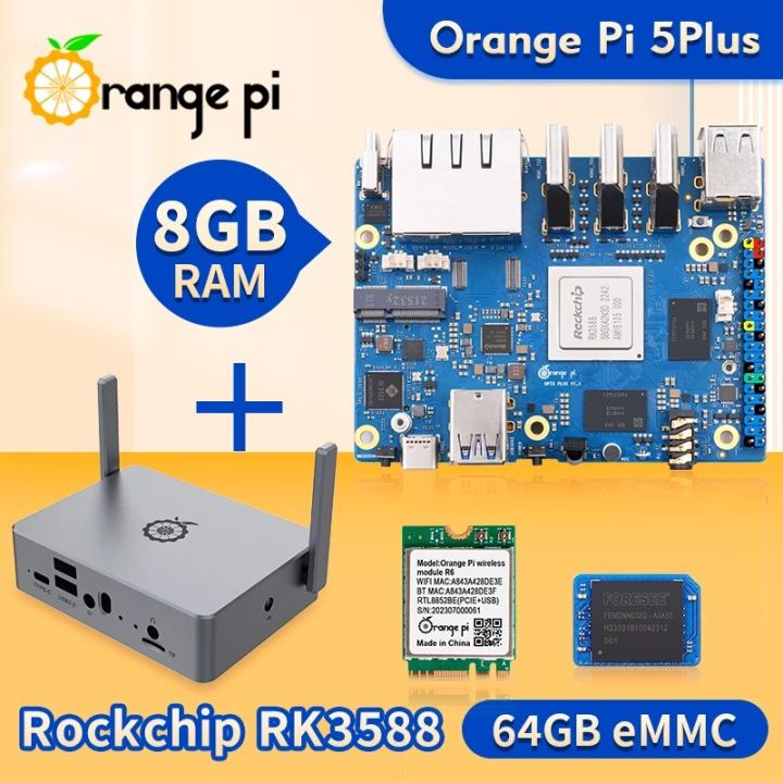 default Orange Pi 5 Plus 8GB Ram + 64GB Emmc + R6 Module + Case ...