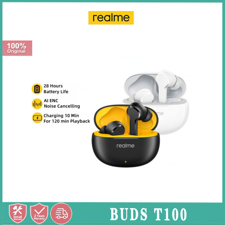 realme Buds T100 TWS Wireless Headset Bluetooth 5.3 In-Ear AI ENC Noise ...