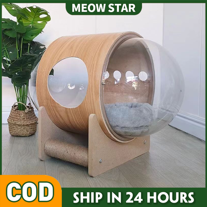 Cat Nest Bed Pet House Transparent Window Wood Capsule Space Capsule ...