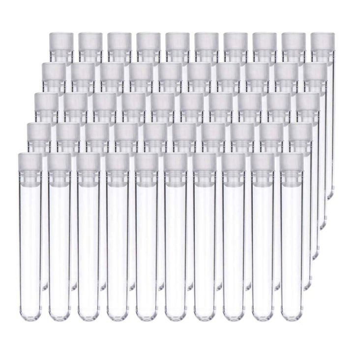 100Pcs Clear Plastic Test Tubes with White Screw Caps Sample Containers ...