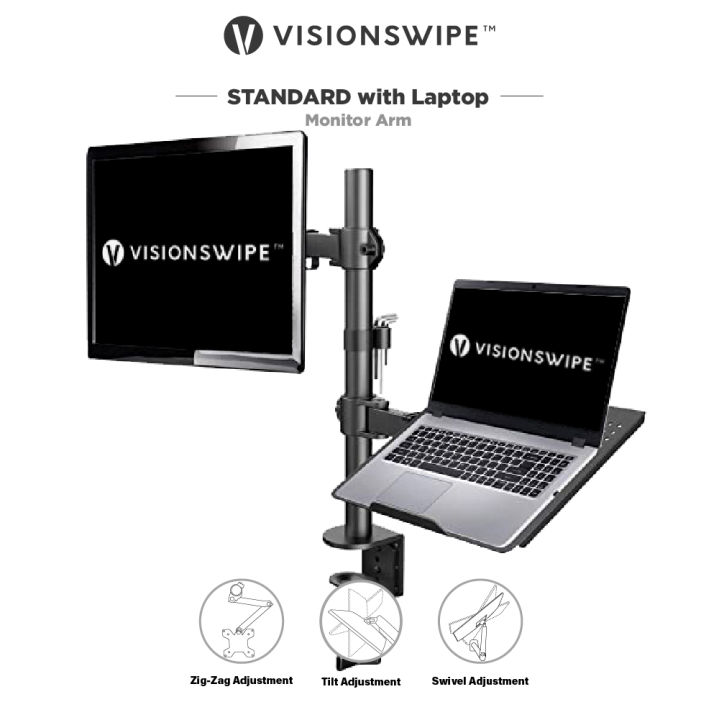 [VISIONSWIPE™] Standard Monitor Arm with Laptop Holder / Monitor Mount ...