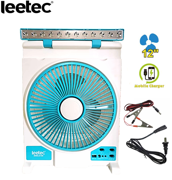 LEETEC LT-640 Desktop Rechargeable Fan 12 LED Light & 12' Oscillating 3 ...