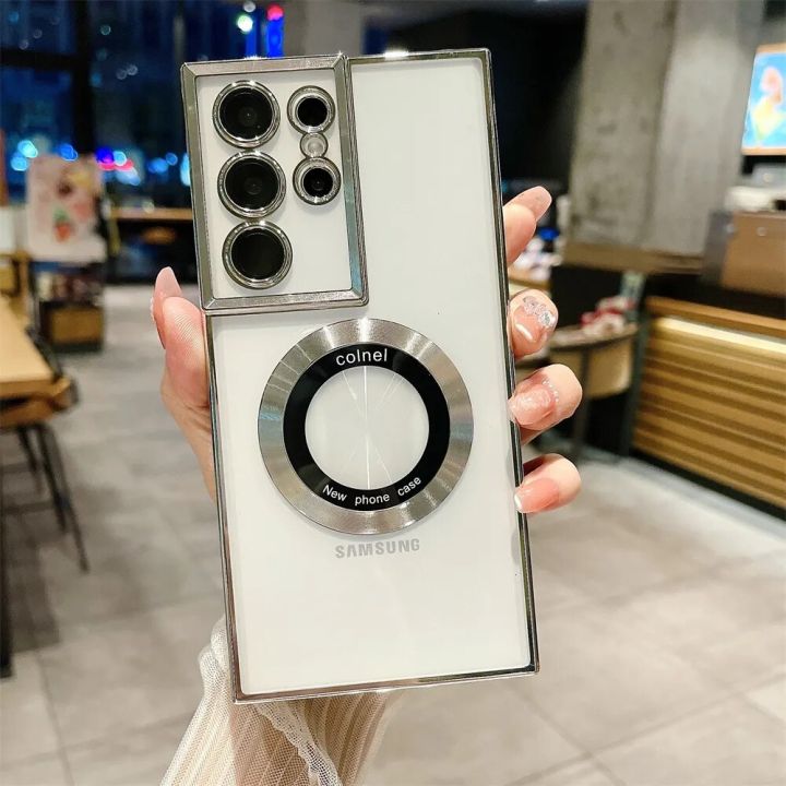 Luxury Transparent Plating Magsafe Phone Case For Samsung Galaxy S23 S22 Ultra Plus Magnetic ...