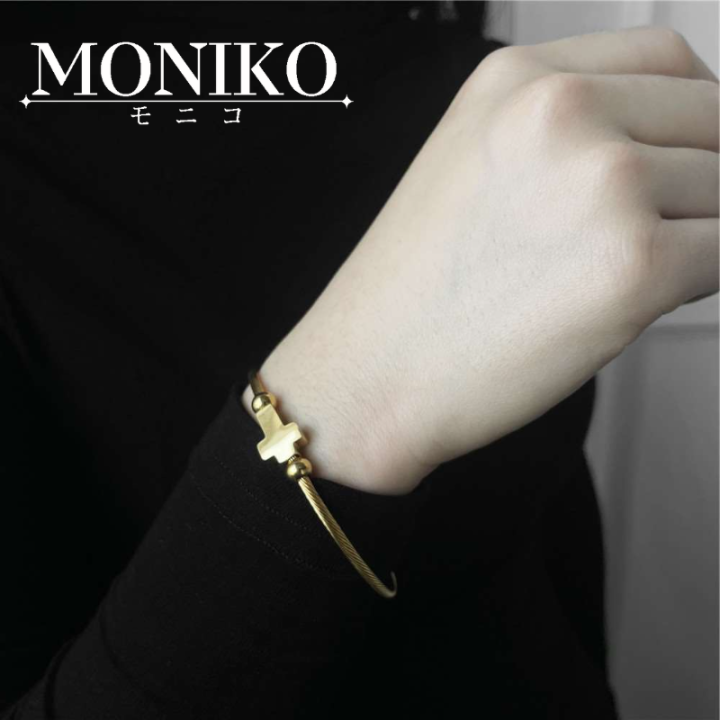MONIKO Original Design Cross Pendant Bangle Christian Bracelet Black ...