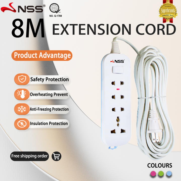 NSS Color Extension Cord 4 Gangs with 1 Switch 250V 2500W 3 Meters/5 ...
