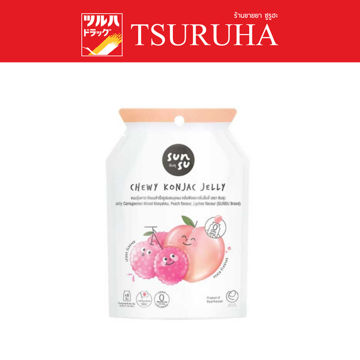 ซันซุ เยลลี่ผสมบุกกลิ่นพีช & ลิ้นจี่ 96 กรัม (แพ็ก 6 ชิ้น) / SunSu Chewy & Juicy Peach & Lychee ...