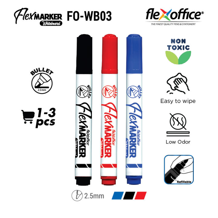 FlexOffice Whiteboard Marker FO-WB03 1pc/3pcs - Red Blue Black - 2.5mm ...