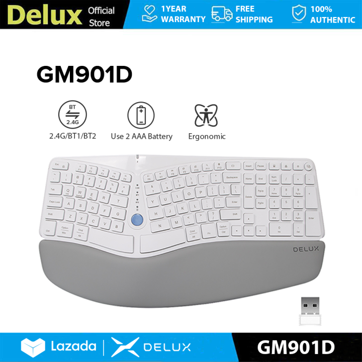 Delux GM901D Bluetooth 2.4G Wireless Ergonomic Keyboard 107 Keys For ...