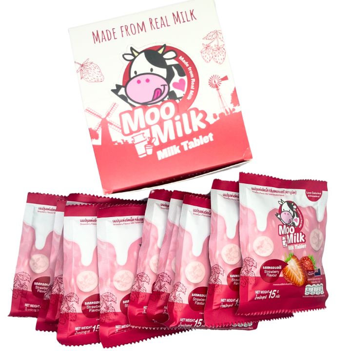 Moo Milk Milk Tablet Strawberry Flavor 150g (15g x 10 packs) | Lazada