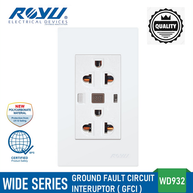 Royu GFCI 16A Duplex Outlet with Ground Fault Circuit Interrupter Wide ...