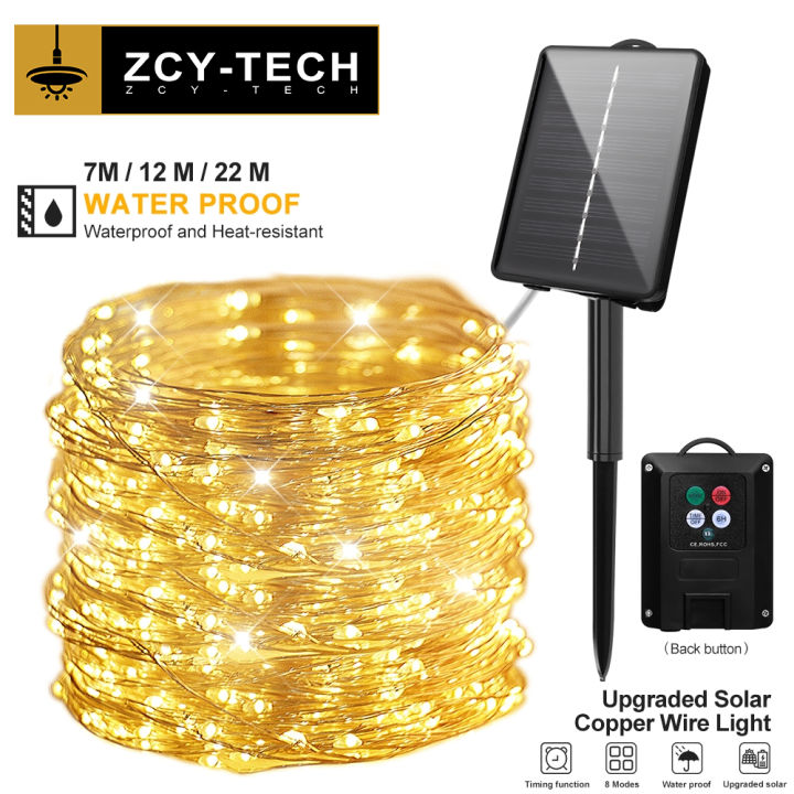ZCY LED Solar Fairy Lights Outdoor 8 Modes Timer Waterproof 7M/12M/22M ...