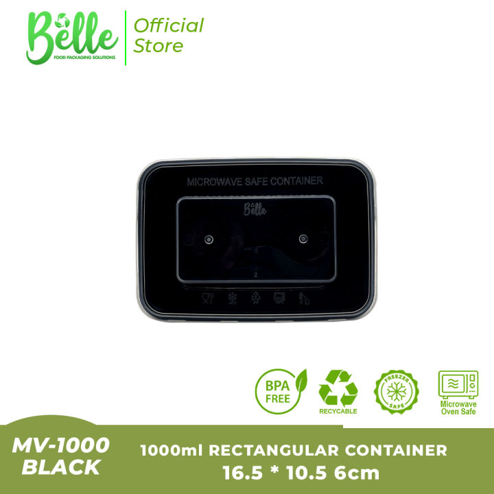 Belle re1000 Microwavable Rectangular Container 1000mL (clear&black ...