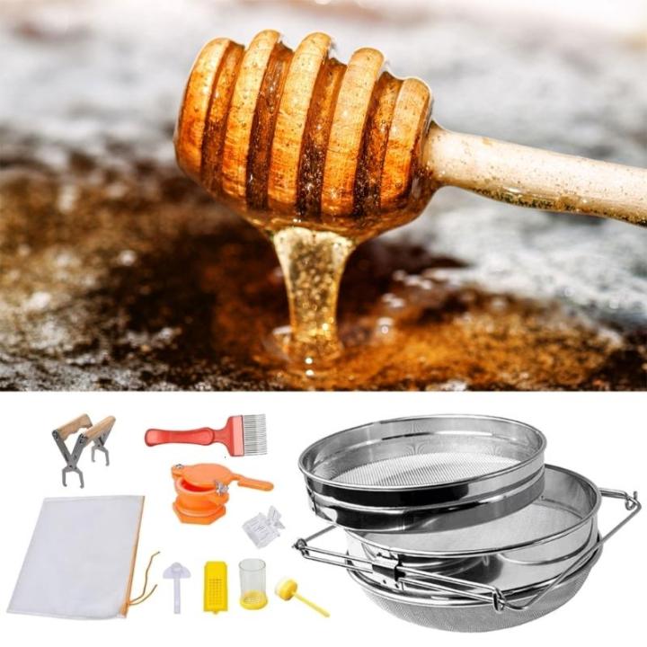 Professional Beekeepers Honeys Collection Set Stainless Strainer Uncapping Fork Double Sieve ...
