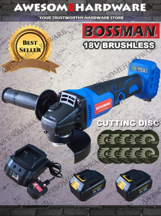 BOSSMAN BBG100 18V LI-ION BRUSHLESS CORDLESS ANGLE GRINDER 4" WITH 2 ...