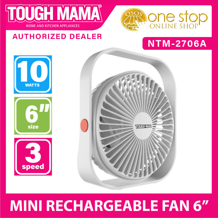 TOUGH MAMA Mini Rechargeable Fan 6” Table Fan White Handy Fan Travel ...