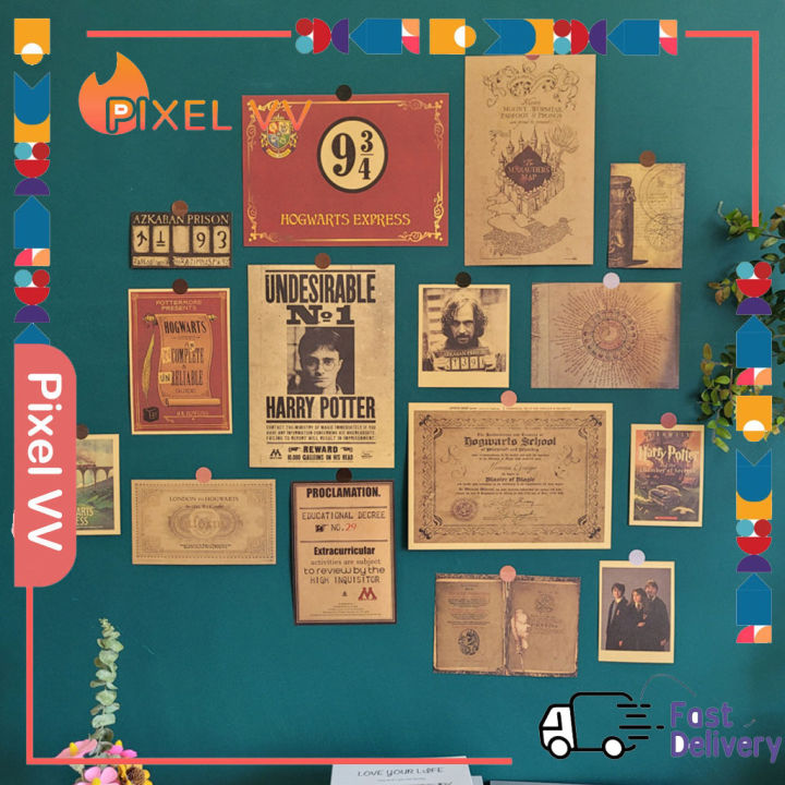 15PCS/Set Harry Potter Posters Wallpaper Hogwarts Wall Paintings Cafe ...