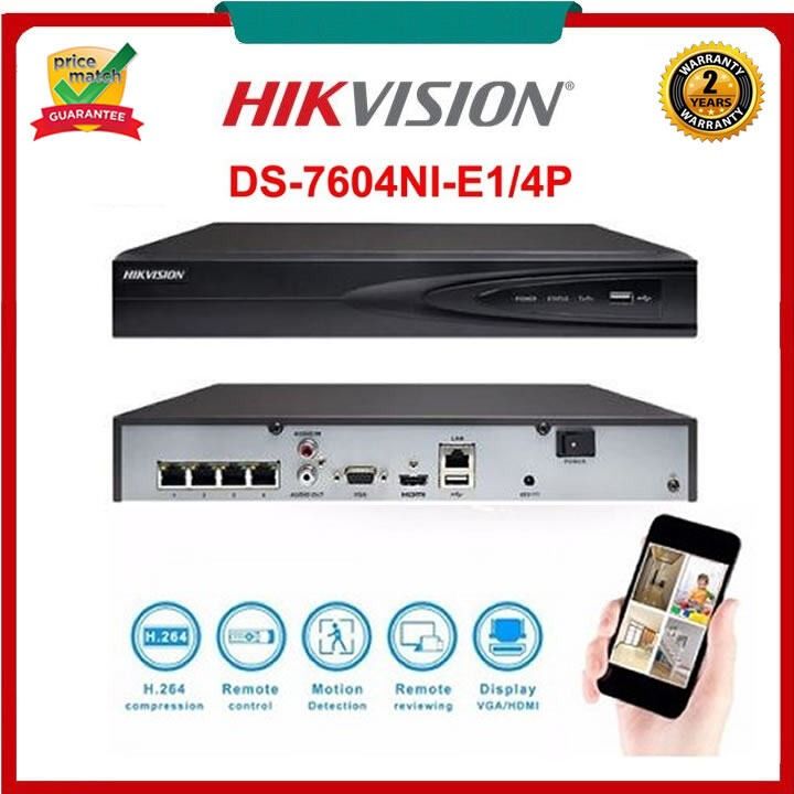 HIKVISION 4CH / 4 CHANNEL DS-7604NI-E1/4P NVR NETWORK RECORDER BUILD IN 4 PORT POE | Lazada