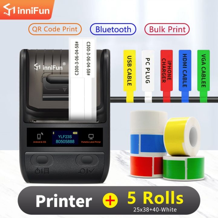 Innifun YLF23S Cable Label Maker with 5 Rolls Color Cabel Label Sticker ...