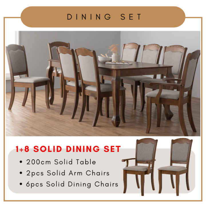 ALiST - LOTUM 1+8 Solid Wood Dining Set / Meja Makan Kerusi Makan / Dining Table / Dining Chair ...