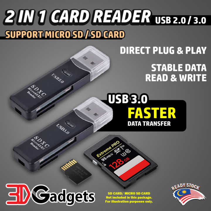 MicroSD + SD Card Reader 2 in 1 USB 2.0 / USB 3.0 for 3D Printer | Lazada