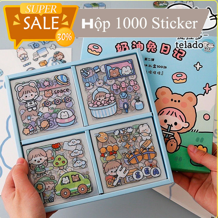 Bộ 1000 sticker dễ thương dán trang trí sổ. điện thoại. cốc , laptop có ...