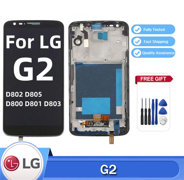 สำหรับชิ้นส่วนจอสัมผัสแอลซีดีของเครื่องแปลงดิจิทัล LG G2มีกรอบ D802 ...