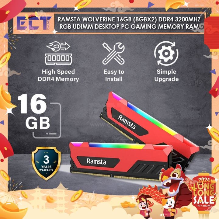 Ramsta Wolverine 16GB (8GBx2) DDR4 3200Mhz RGB Dual Channel UDIMM ...