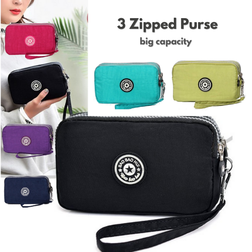3 LAYER ZIPPER PURSE COIN MULTIFUNCTION LARGE CAPACITY COIN HANDPHONE ...