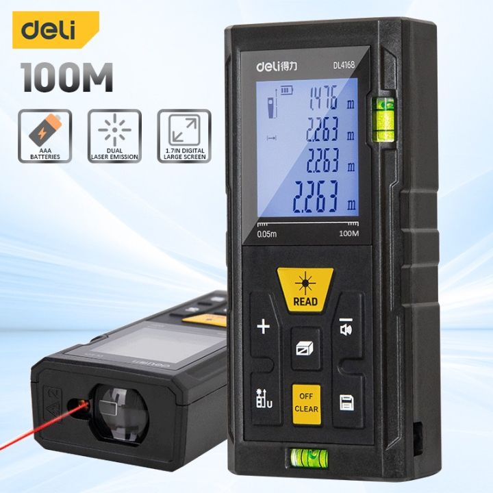 Deli 100M Laser Distance Meter Measuring Layout Handheld Laser Distance ...