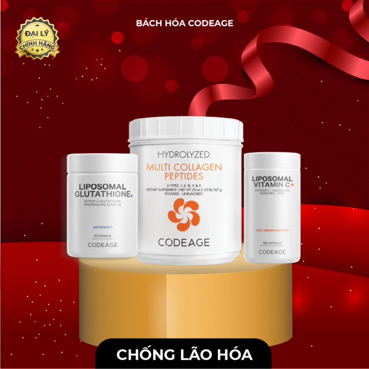 Bộ 3 CODEAGE da căng sáng, chống lão hóa COLLAGEN PEPTIDES + LIPOSOMAL GLUTATHIONE + LIPOSOMAL ...