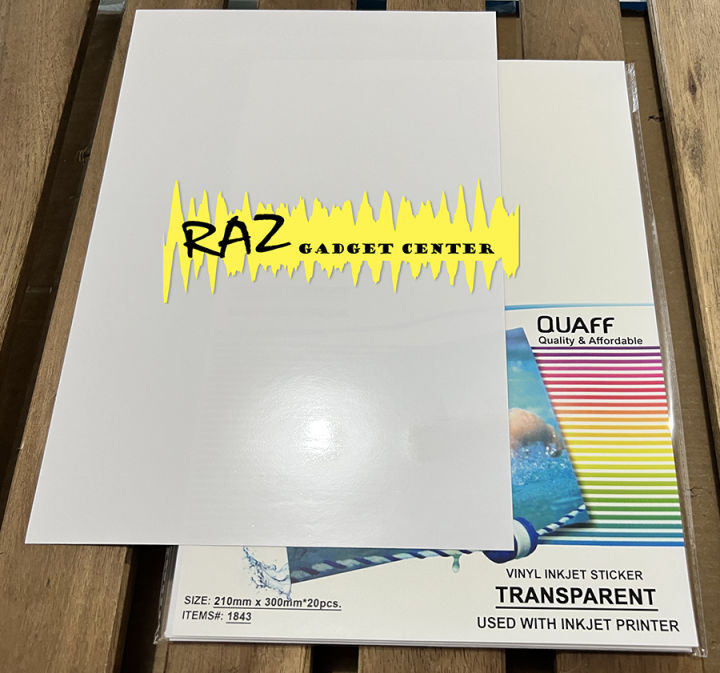 Quaff Transparent Printable Vinyl Inkjet Sticker A4 Size 8.25x11.75 ...