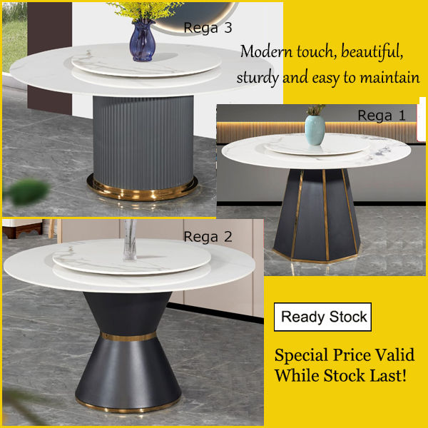 Rega Contemporary Round Ceramic Top Dining Table with Pedestal Base and ...