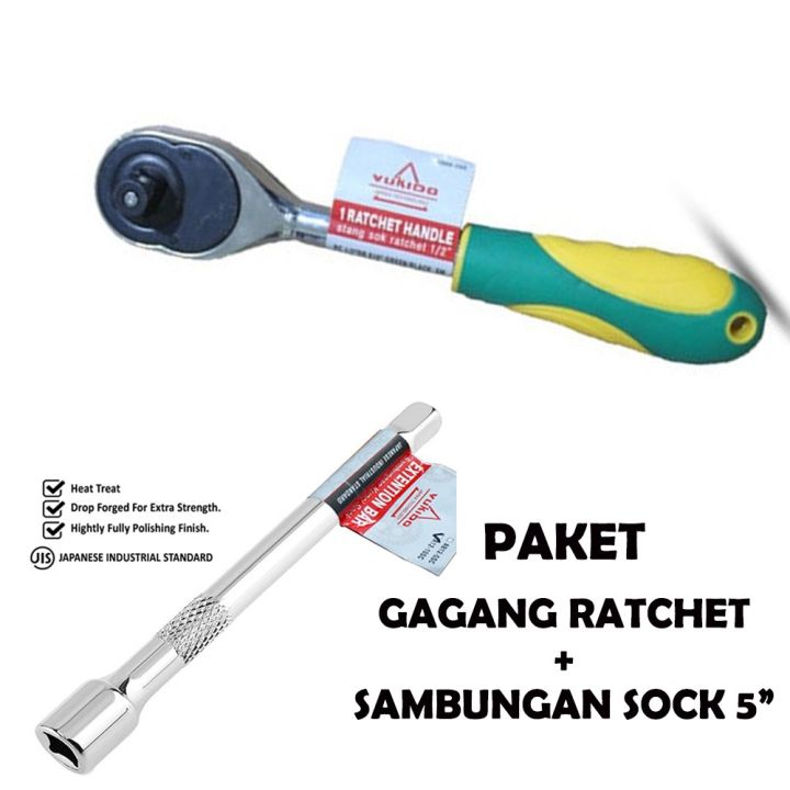 PAKET Gagang Ratchet Stang Kunci Shock Sock Sok Rachet 1/2 Inch x 25 cm ...