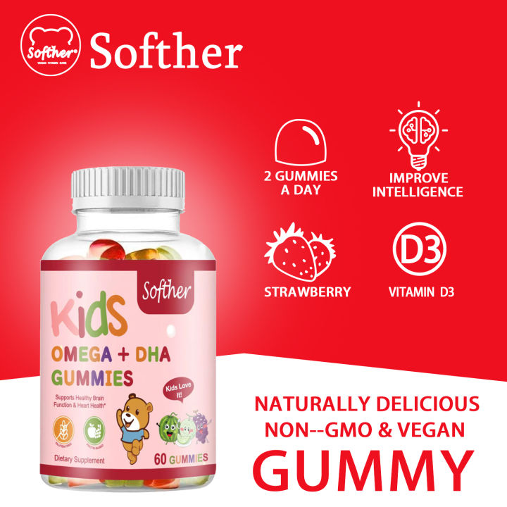 Softher OMEGA + DHA Gummies for Kids Vitamin D3 baby Gummies Boost ...