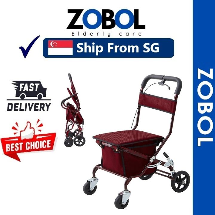 Elderly Folding Shopping Cart Seat Can Sit Four-Wheel Shopping Help ...