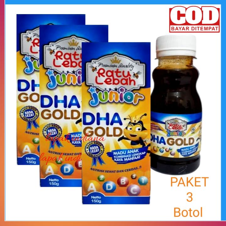 "[ PAKET 3 BOTOL ] Madu Anak Ratu Lebah Junior DHA GOLD plus Omega 3 ...