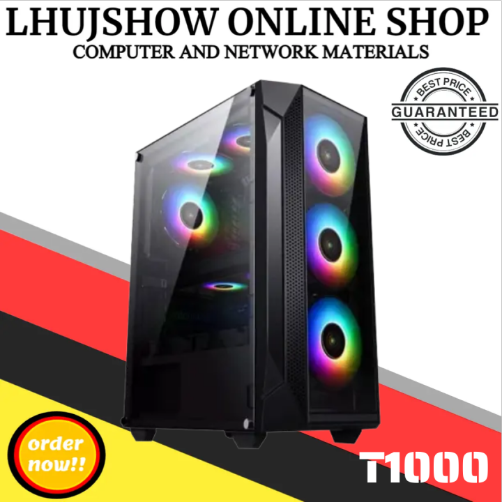 KEYTECH T1000 ATX TEMPERED GLASS MIDTOWER DESKTOP PC GAMING CASE BLACK ...