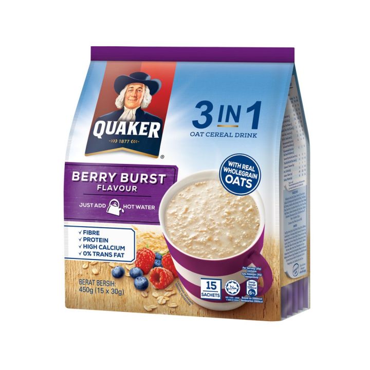 QUAKER OAT CEREAL DRINK 3-IN-1 - BERRY BURST 15sachet X 28 gram ( 420 ...