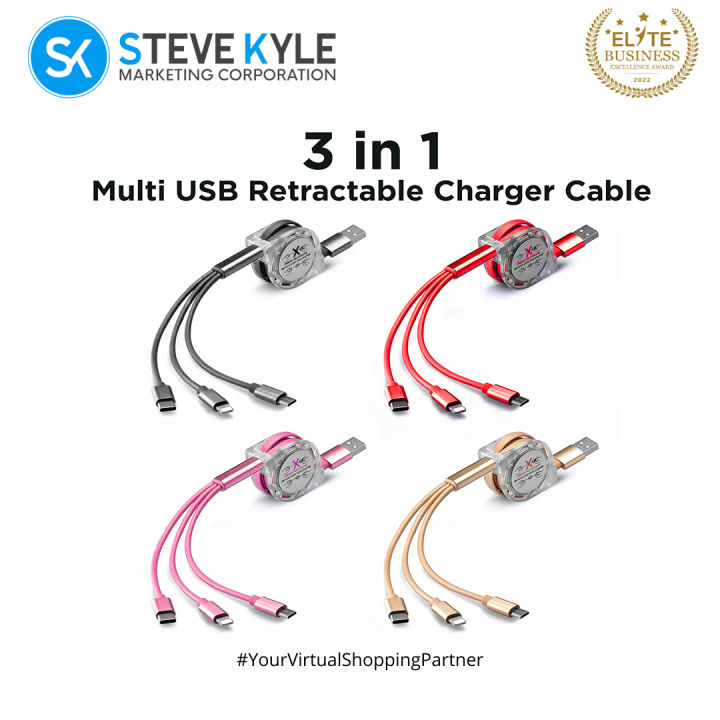 Universal Retractable 3 In 1 Multi Multiple 3in1 USB Charging Charger Cable | Lazada PH