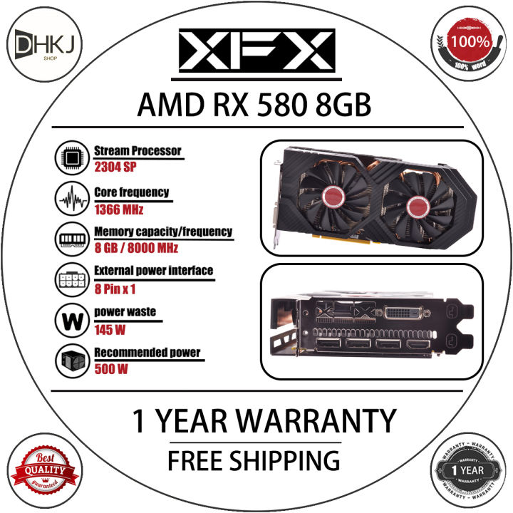 USED XFX RX 580 8GB 2304SP Graphics Cards 8GB ETH AMD Radeon RX580 Screen Cards GPU Desktop ...
