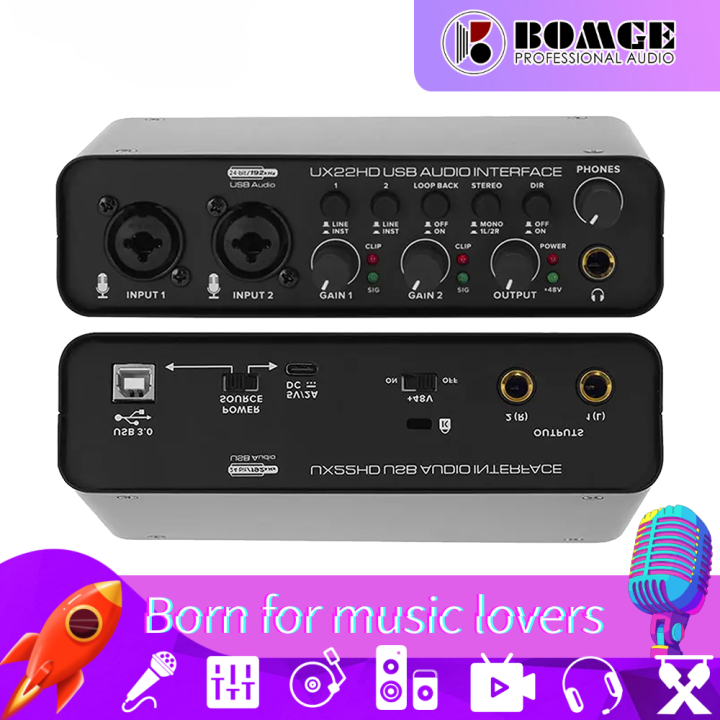 BOMGE U202 USB Audio Interface with Mic Preamplifier XLR/TSR/TS Ports 48V 32-Bit/192kHz ...