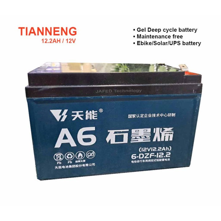 JAFED Tianneng A6 12.2AH 12V Ebike / Solar /UPS Gel Maintenance Free Rechargeable Battery ...