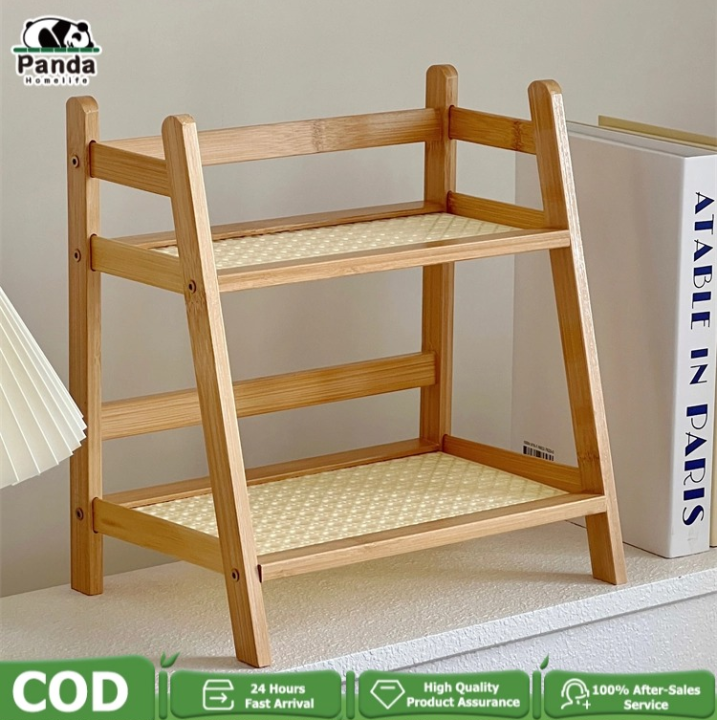 Bamboo Double-Layer Table Shelf for Dormitory Bedroom Desk Storage ...