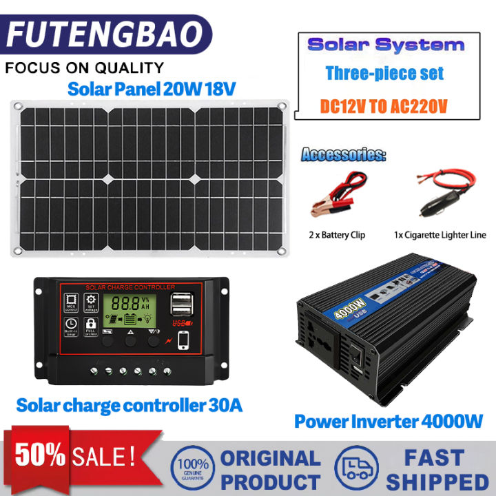 Solar Panel with inverter battery complete set 4000W inverter DC 12V to ...