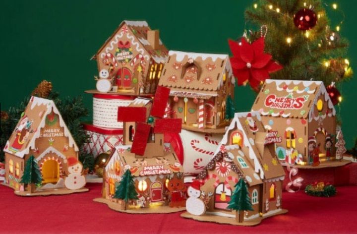 【GW】DIY Craft Christmas Self- Assembled Cardboard Gingerbread House ...