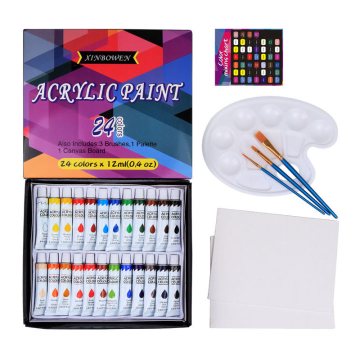 Acrylic Paint Set 24 Color Tubes (12ml) Acrylic Painting Set for Kids ...