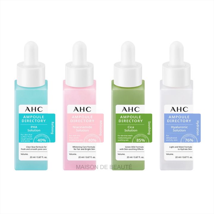 KOREA AHC AMPOULE DIRECTORY PHA / NIACINAMIDE / CICA / HYALURONIC SOLUTION (20ML) 韩国 AHC肌肤解答精华系列 ...